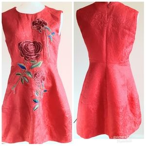 Dresses | Floral Red Rose Embroidered Dress M | Poshmark